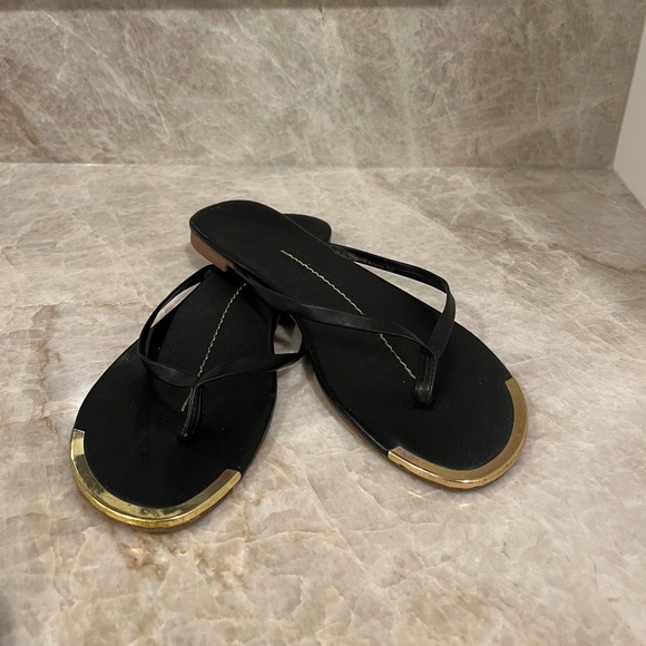 DV by Dolce Vita | Shoes | Black Flip Flops Gold Metal Edging | Poshmark